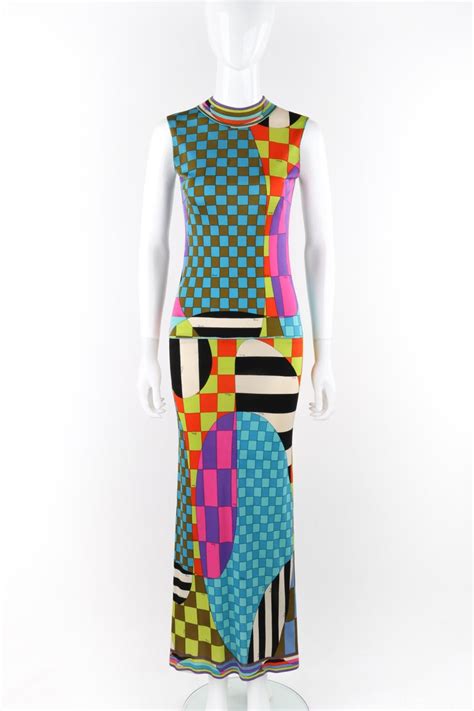 Emilio Pucci C1970s Multicolor Op Art Check Striped Mock Neck