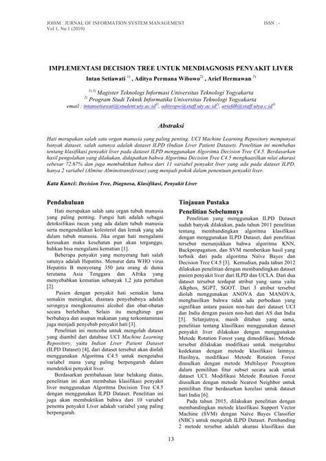 Pdf Implementasi Decision Tree Untuk Mendiagnosis Penyakit Liver