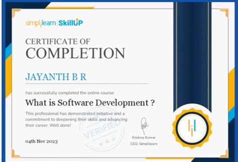 Completed What Is Software Development Course With Simplilearn