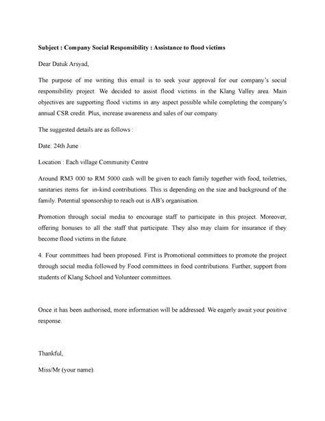 Example Email Elc650 Subject Company Social Responsibility