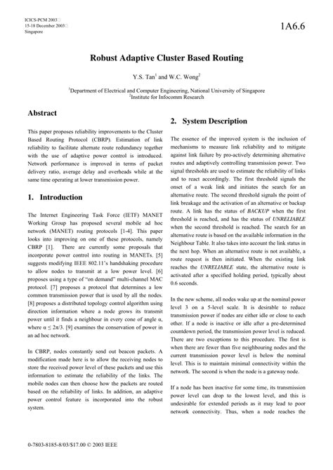 Pdf Robust Adaptive Cluster Based Routing