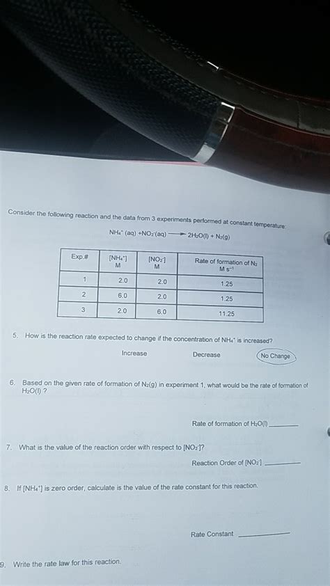 Solved Consider The Following Reaction And The Data From Chegg