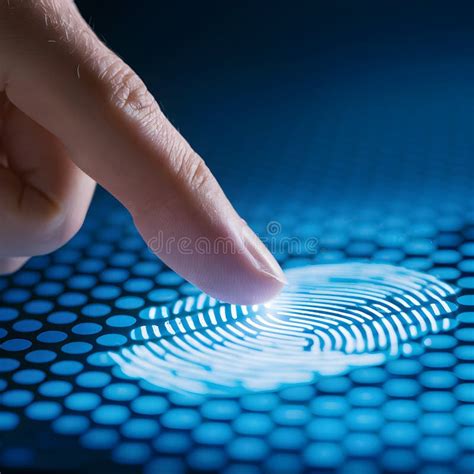 Finger Nearing Glowing Blue Fingerprint Futuristic Biometric Scanning Theme Stock Illustration
