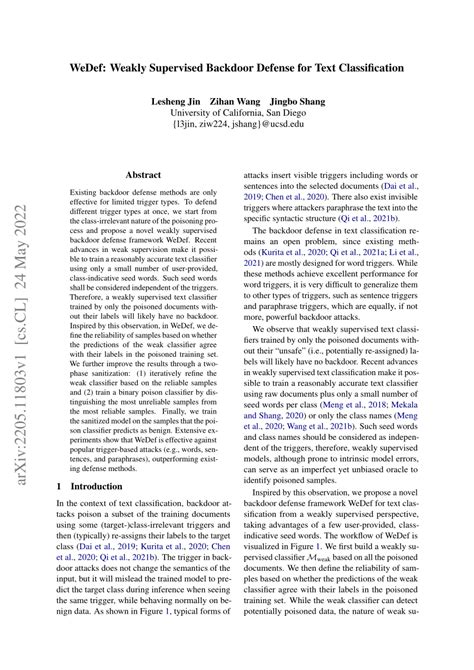 pdf wedef weakly supervised backdoor defense for text classification