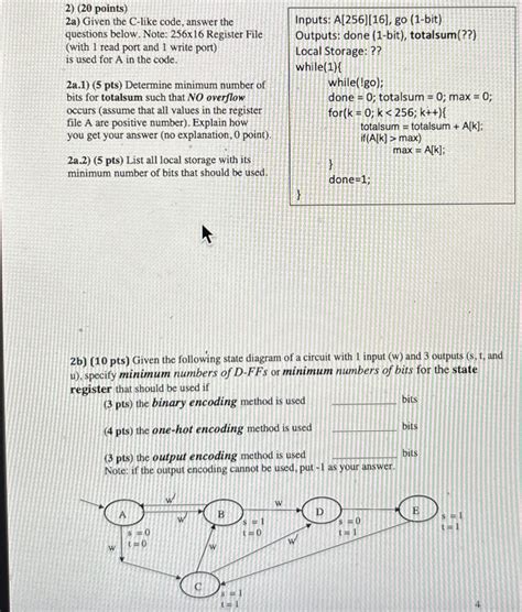 solved 20 ﻿points 2a ﻿given the c like code answer the