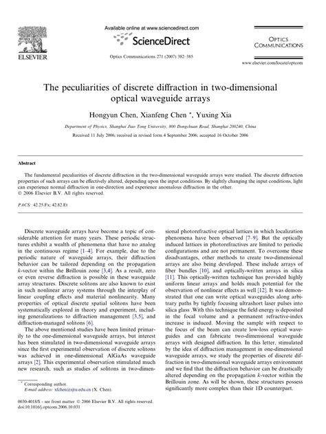 Pdf The Peculiarities Of Discrete Diffraction In Two Dimensional