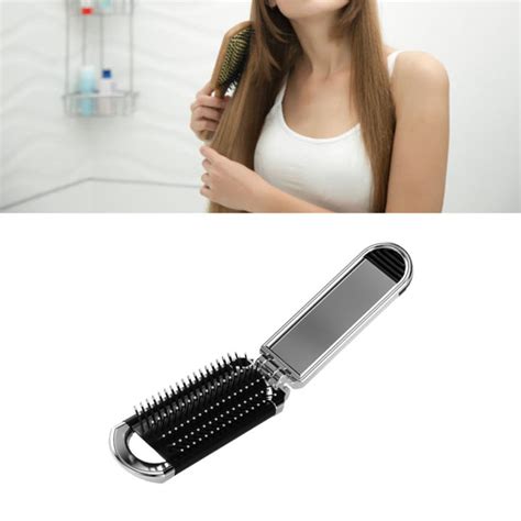 แปรงผมพับแบบพกพาพร้อมกระจก Anti Static Pocket แปรงผมสำหรับเดินทางรถกระเป๋ายิมกระเป๋า Th