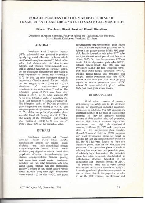 Pdf Sol Gel Process For The Manufacturing Of Translucent Lead