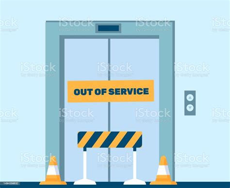 엘리베이터가 작동하지 않습니다 서비스가 중단되었습니다 홀에서 리프트 수리 폐쇄 실패 금속 슬라이딩 도어 장벽을 멈춥니다 로비 내부 유지 보수 수정 깨진 출입구가 막혔습니다