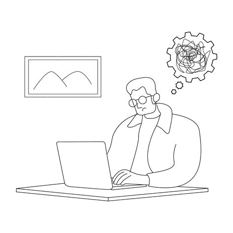 Premium Vector Black And White Illustration Of A Content Creation Worker Who Is Confused While