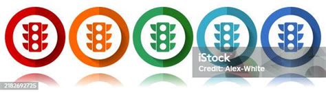 신호등 벡터 아이콘 로고 디자인 웹 디자인 및 모바일 응용 프로그램을위한 플랫 아이콘 세트 Eps 10의 다채로운 웹 버튼 컬렉션 교통에 대한 스톡 벡터 아트 및 기타