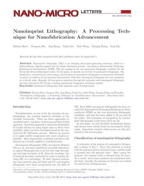Pdf Nanoimprint Lithography A Processing Tech Nique For · Nanoimprint Lithography A