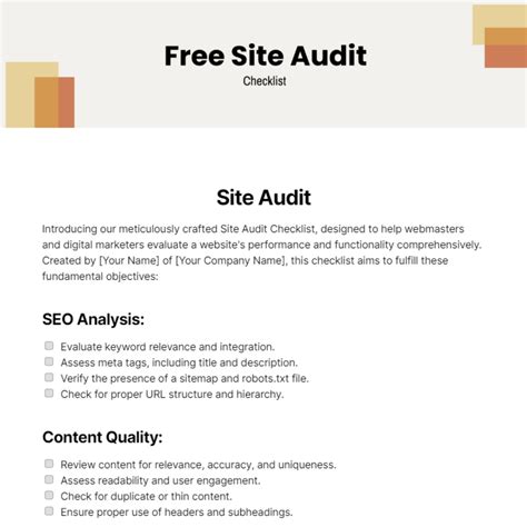 Free Site Checklist Templates Editable And Printable