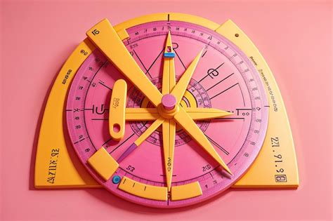 Premium Photo Pink Compass And Protractor On Bright Yellow Background