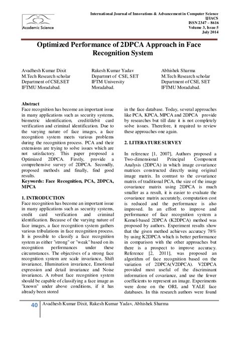 Pdf 40 Optimized Performance Of 2dpca Approach In Face Recognition System