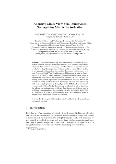 Pdf Adaptive Multi View Semi Supervised Nonnegative Matrix Factorization
