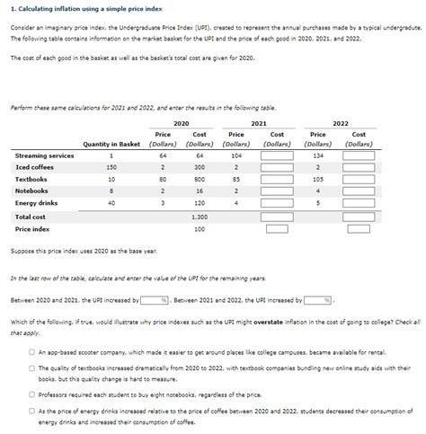 Solved Calculating Inflation Using A Simple Price Index Chegg Com