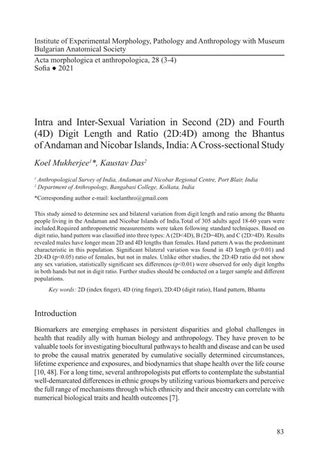 PDF Intra And Inter Sexual Variation In Second 2D And Fourth 4D Digit Length And Ratio 2D