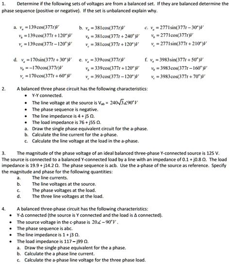 SOLVED Text Balanced Set Voltages Determine If The Following Sets Of Voltages Are From A
