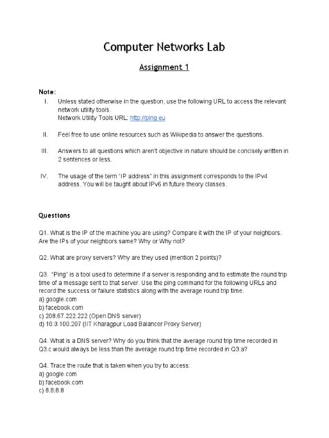 Networks Lab Assignment 1 Pdf Ip Address Domain Name System