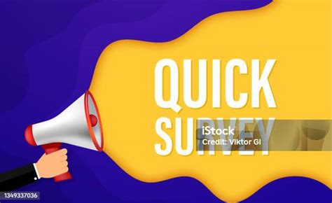 빠른 설문 조사와 함께 메가 폰을 들고 손 메가폰 배너 웹 디자인 벡터 스톡 일러스트레이션입니다 개념에 대한 스톡 벡터 아트 및 기타 이미지 Istock