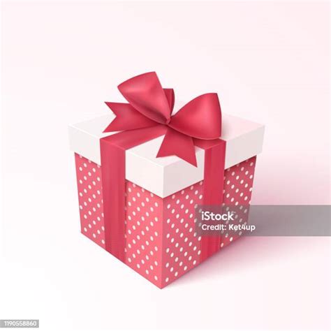 빨간 리본과 활 선물 상자 벡터 3d 일러스트레이션 공단에 대한 스톡 벡터 아트 및 기타 이미지 공단 공휴일 기념일 Istock