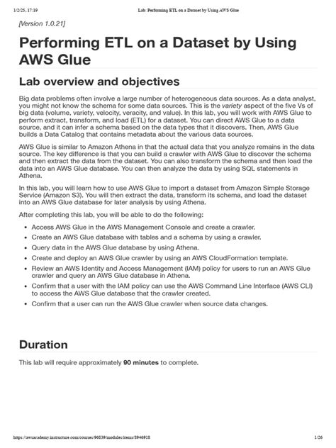 lab performing etl on a dataset by using aws glue pdf amazon web