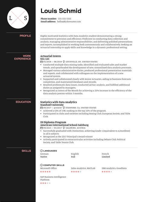 Actuarial Intern Resume Sample Kickresume