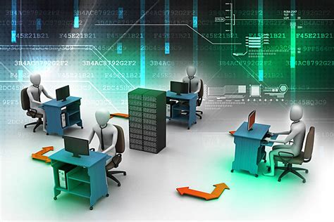 cloud server integration 3d illustration of a conceptual data center