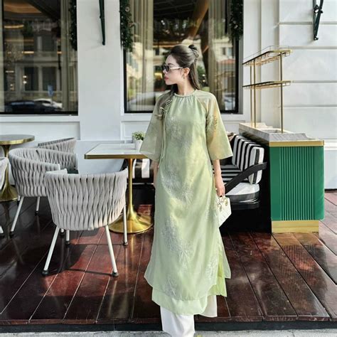 Set Áo Dài Màu Xanh Khuy Ngọc Thiết Kế Cách Điệu AD Teen Shopee Việt Nam