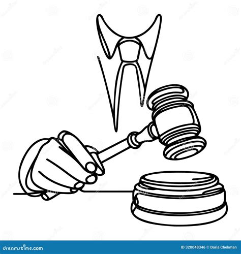 Continuous Line Drawing Of Hammer Judge On Black And White Background Vector Illustration ...