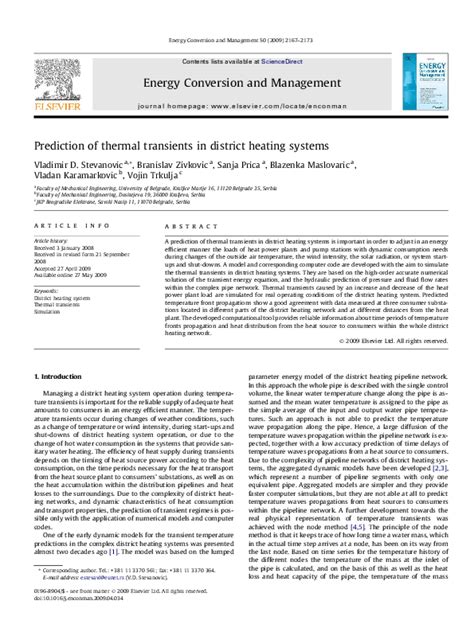 Pdf Prediction Of Thermal Transients In District Heating Systems