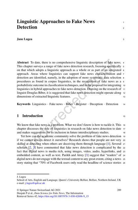 Pdf Linguistic Approaches To Fake News Detection