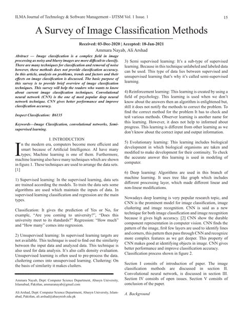 PDF A Survey Of Image Classification Methods