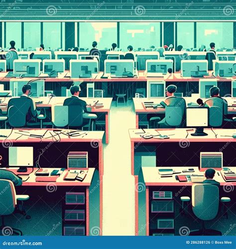 Blurred Image Of People Working On Computers In The Office Business Concept Generative Ai Stock