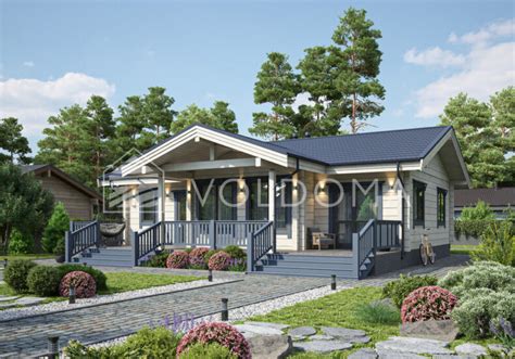 Дом из бруса 11 на 12 одноэтажный с террасой «БД 123 — ВОЛДОМА