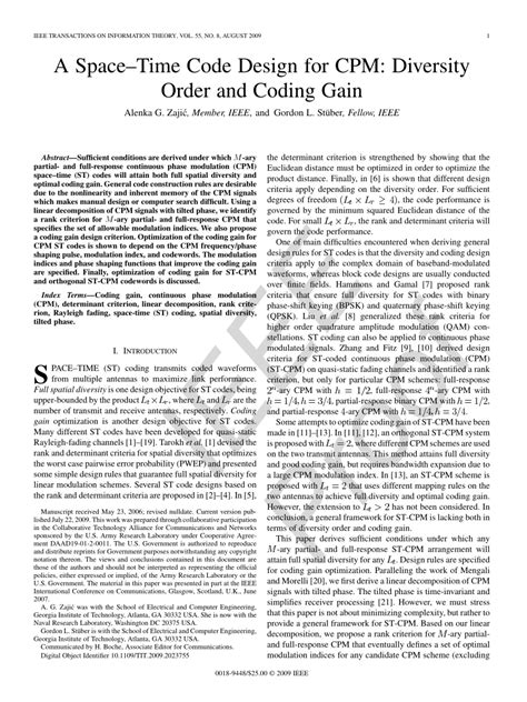 Pdf A Spacetime Code Design For Cpm Diversity Order And Coding Gain