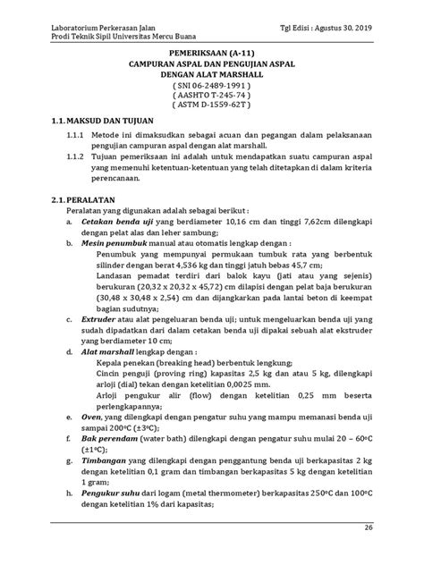 11 Metode Pengujian Campuran Aspal Dengan Alat Marshall Pdf
