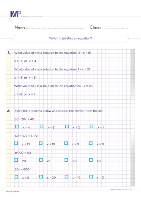 one variable equations worksheets grade 6