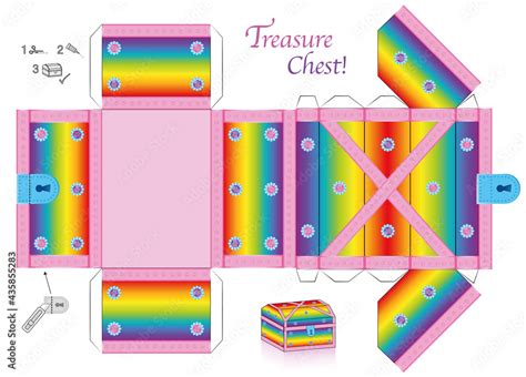Treasure Chest Template Rainbow Colored Paper Model Cut Out Fold And