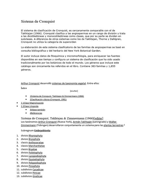 Sistema De Cronquist Pdf Plantas Botánica