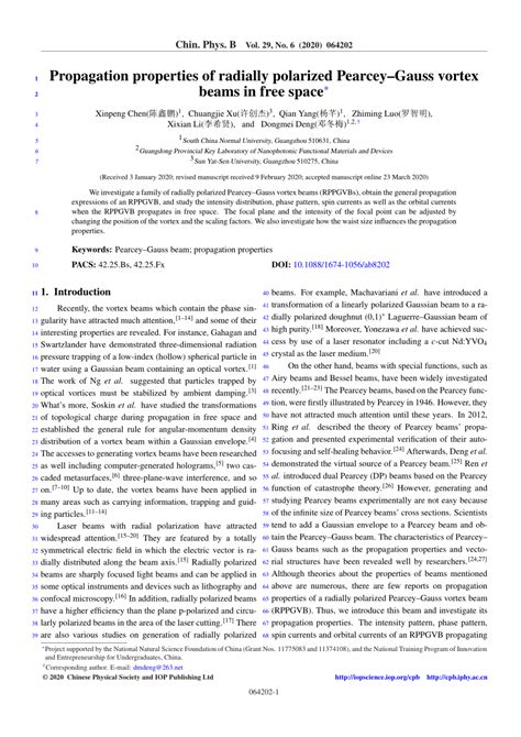 Pdf Propagation Properties Of A Radially Polarized Pearcey Gauss Vortex Beam In The Free Space