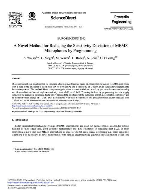 Pdf A Novel Method For Reducing The Sensitivity Deviation Of Mems Microphones By Programming