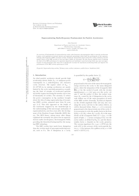 Pdf Superconducting Radio Frequency Fundamentals For Particle