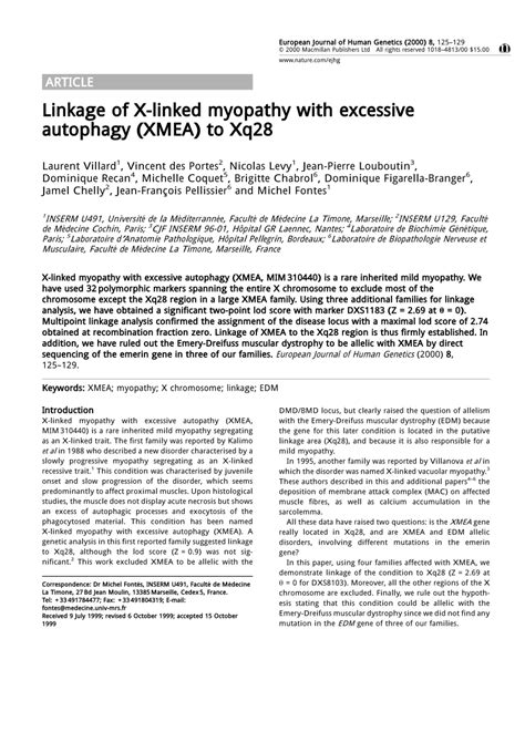 Pdf Linkage Of X Linked Myopathy With Excessive Autophagy Xmea To Xq28