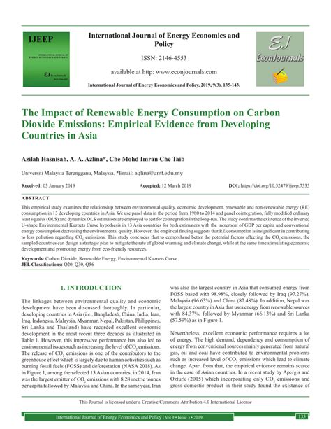 Pdf The Impact Of Renewable Energy Consumption On Carbon Dioxide Emissions Empirical Evidence