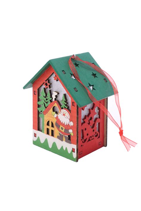 ᐉ Іграшка новорічна на ялинку Будиночок з Сантою і ліхтариком з дерева 1531998594 • Краща ціна