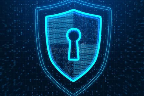 Abstract Glowing Shield With Padlock Icon On Dark Binary Code Background Online Protection