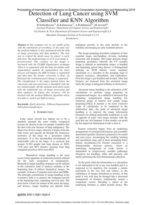 Pdf Early Detection Of Lung Cancer Using Svm Classifier In Biomedical