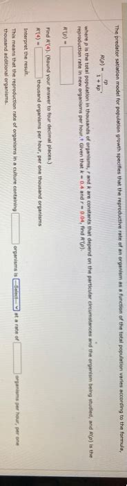 Solved The Predator Satiation Model For Population Growth